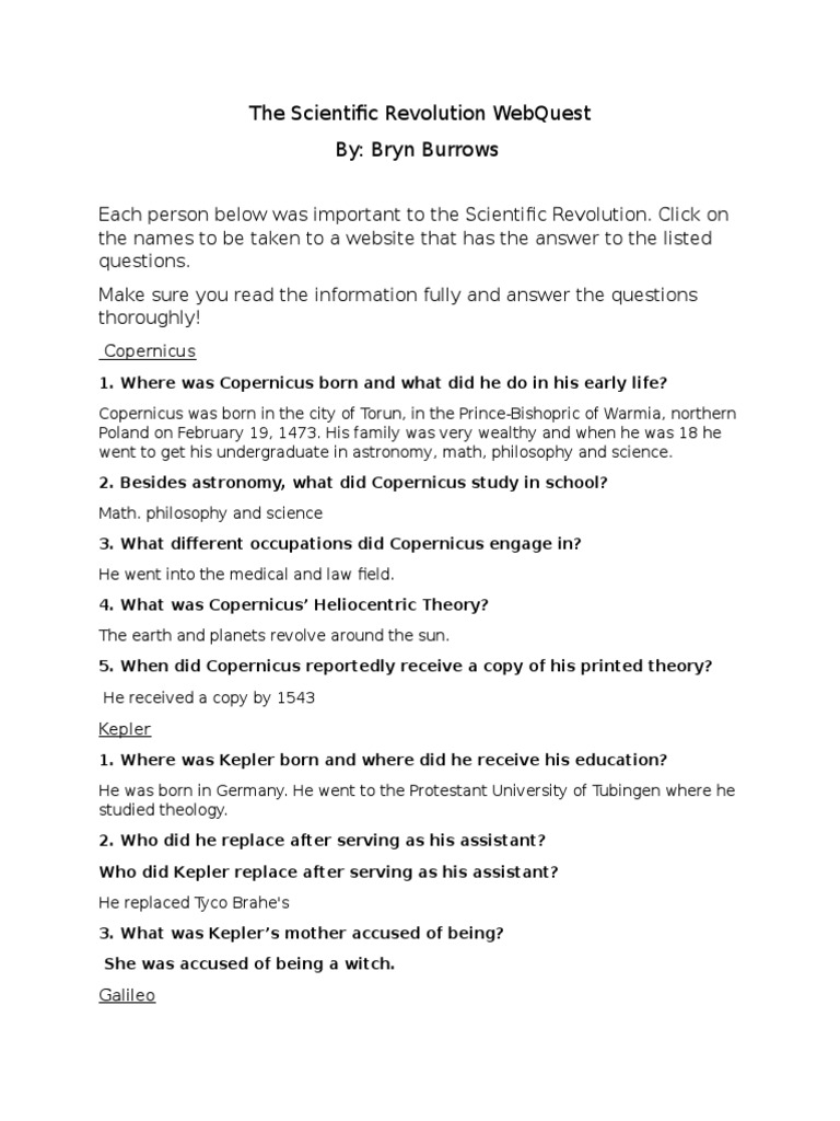The Scientific Revolution Webquest | PDF | Nicolaus Copernicus ...