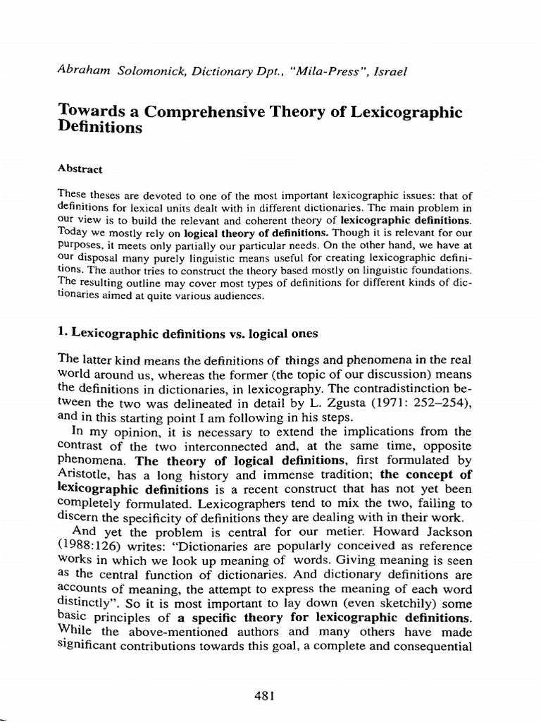 Lexicographic Definitions Theory | PDF | Definition | Lexicography