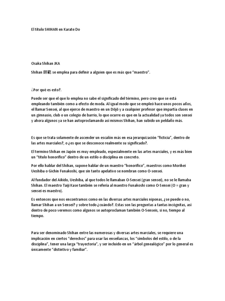 Significado de Shihan en Karate Do | PDF | Aikido | Artes marciales del ...