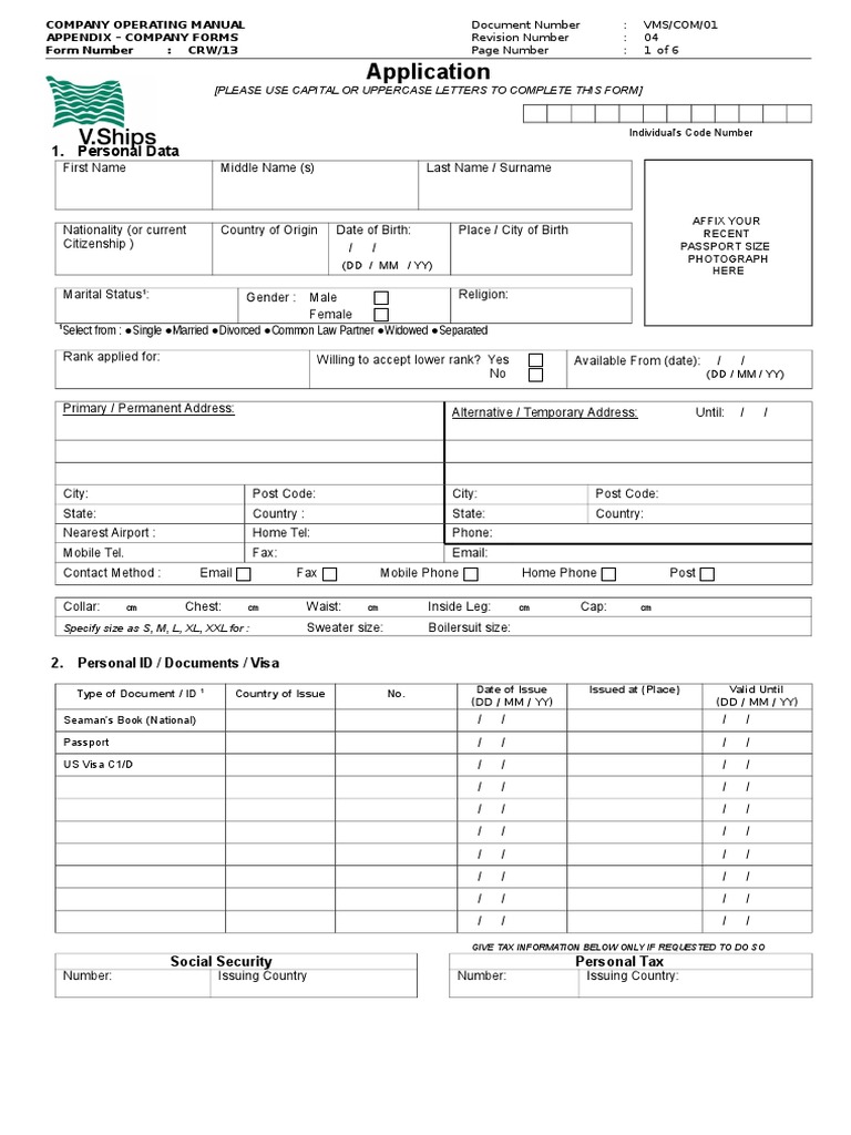 Application: 1. Personal Data | PDF | Oil Tanker | Identity Document