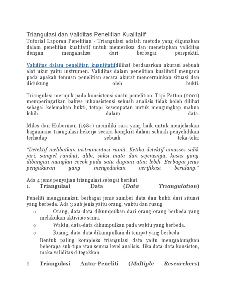 Triangulasi Dan Validitas Penelitian Kualitatif | PDF | Sains & Matematika