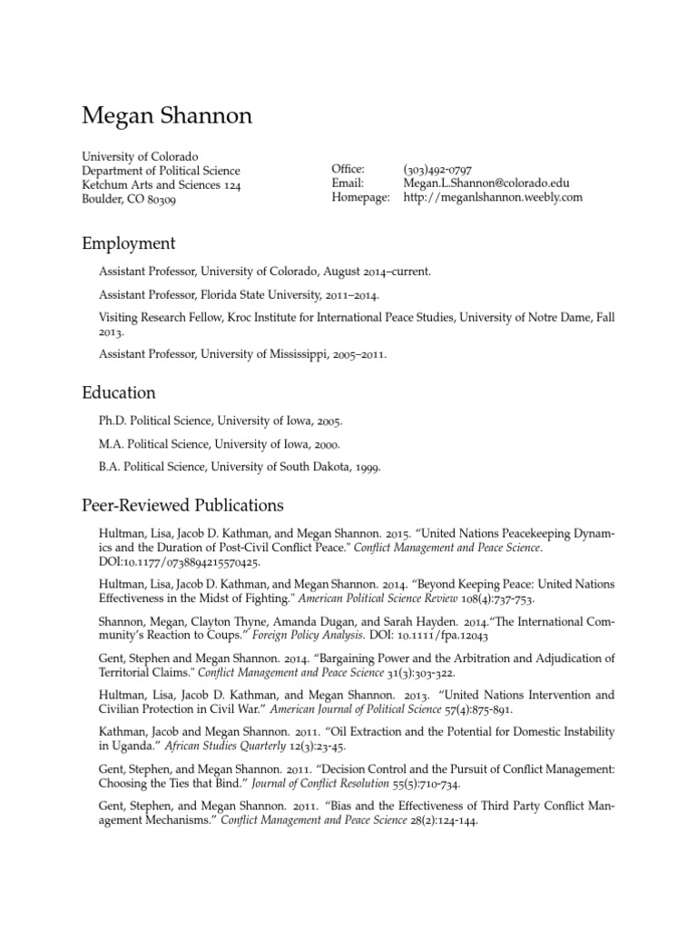 Megan Shannon: Political Science Profile | PDF | Peacekeeping | United ...