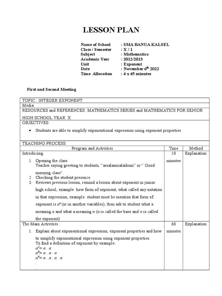 Math Lesson Plan for Grade 10 | PDF | Fraction (Mathematics) | Square Root