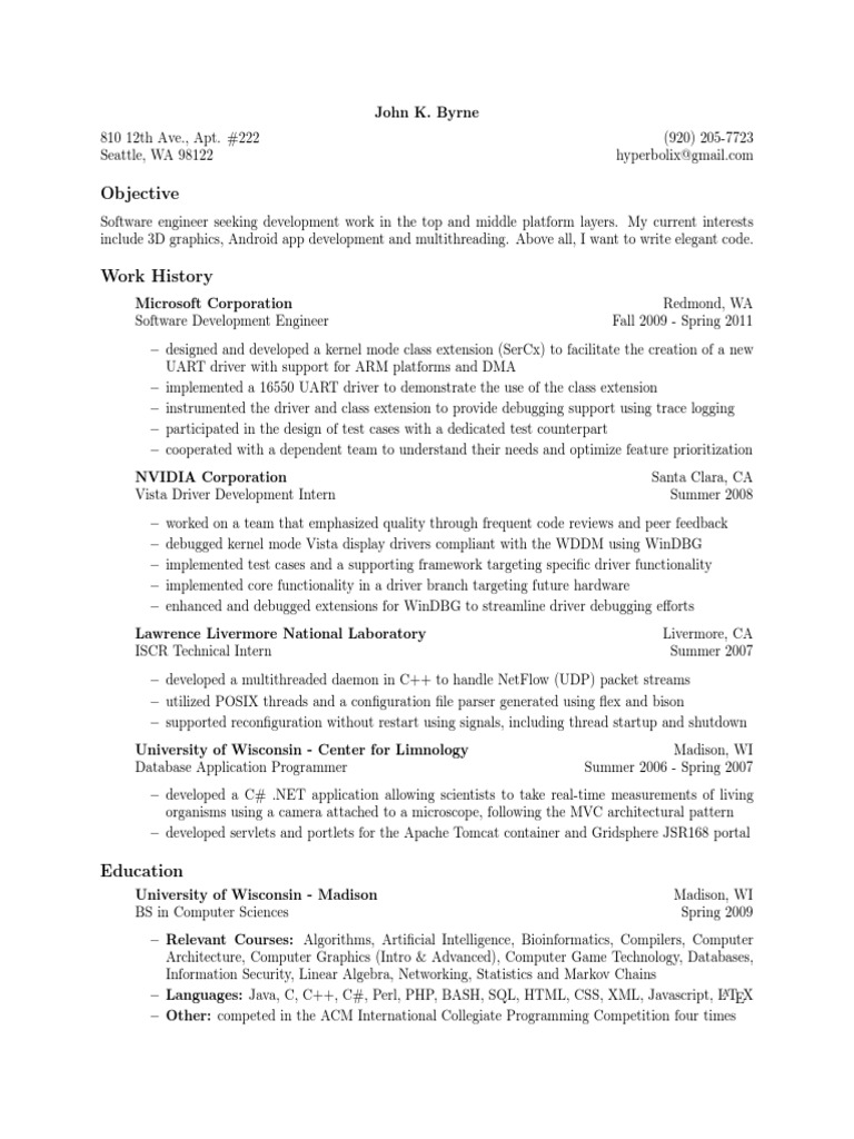 Resume CV C++ Resume | PDF | Device Driver | Thread (Computing)