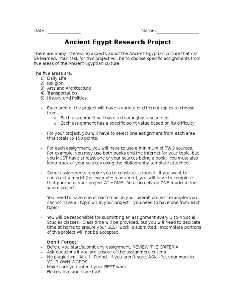 Ancient Egypt Project Information Package | PDF | Ancient Egypt | Pharaoh