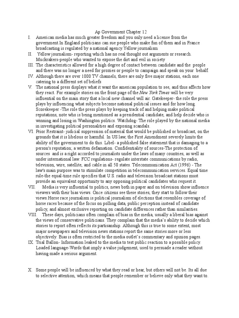 Chapter 12 Reading Guide AP Gov Questions | PDF | Media Bias | Defamation