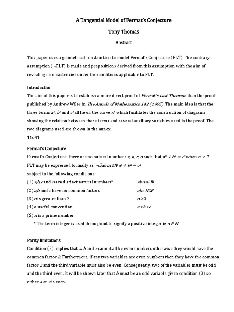 A Tangential Model of Fermat AMS | PDF | Fermat's Last Theorem ...