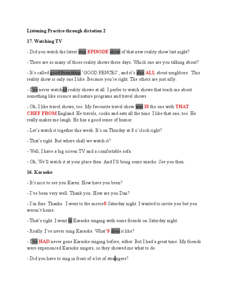 Listening Practice Through Dictation 2 | PDF | Chimpanzee | Dishwasher