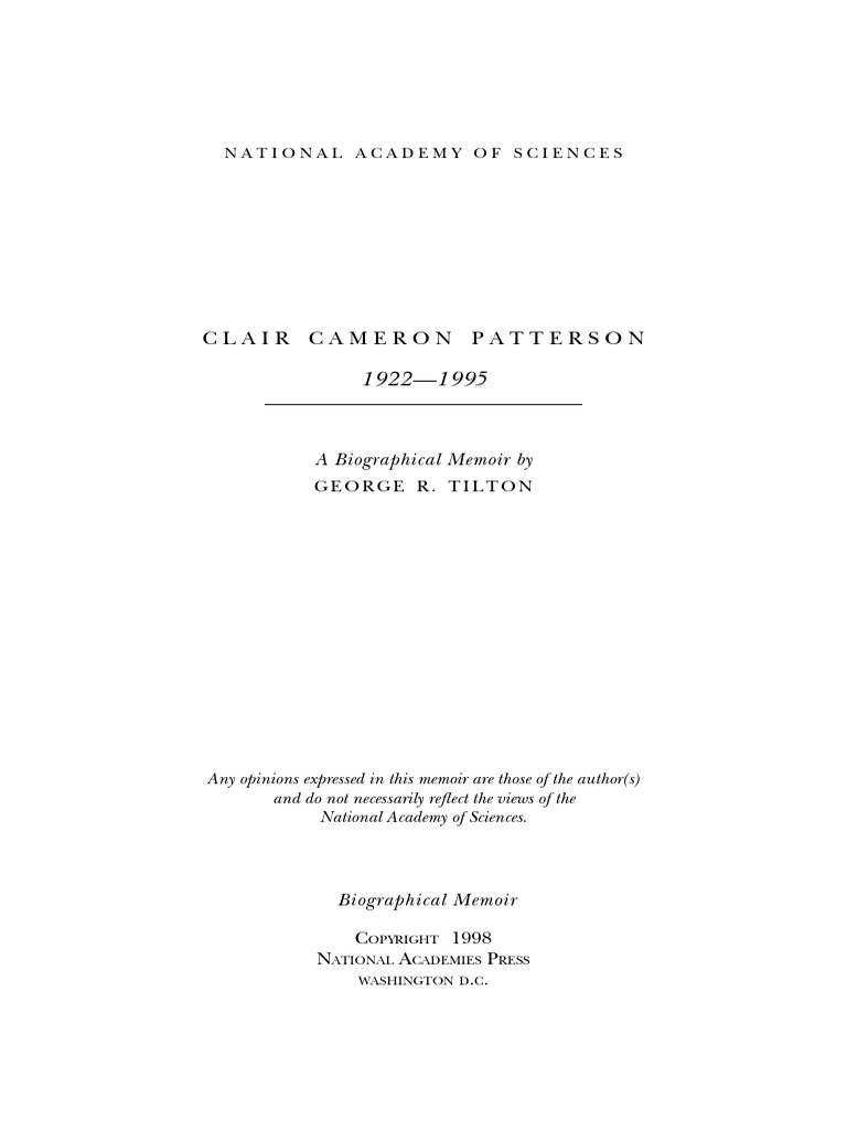 Clair Cameron Patterson | PDF | Lead | Physical Sciences