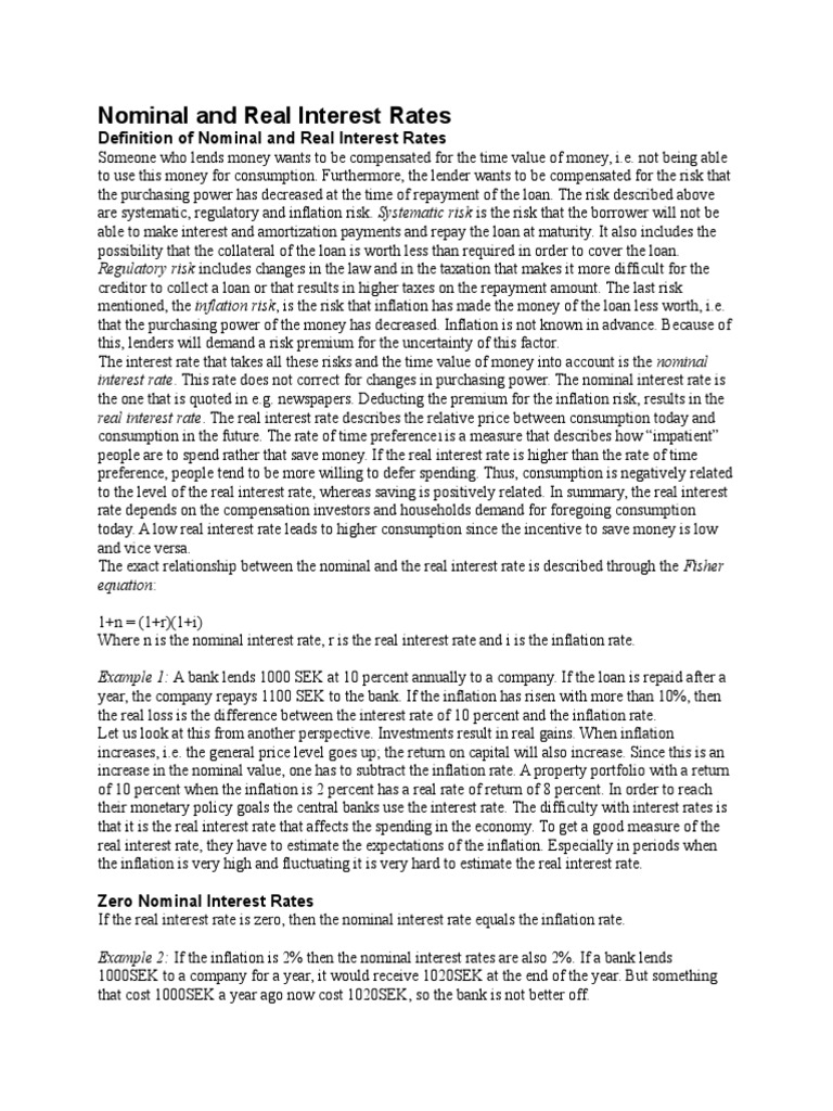 Nominal and Real Interest Rates | PDF | Real Interest Rate | Interest Rates