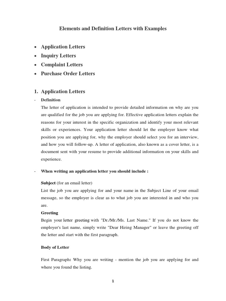 Elements and Definition Letters With Examples | PDF | Résumé | Paragraph