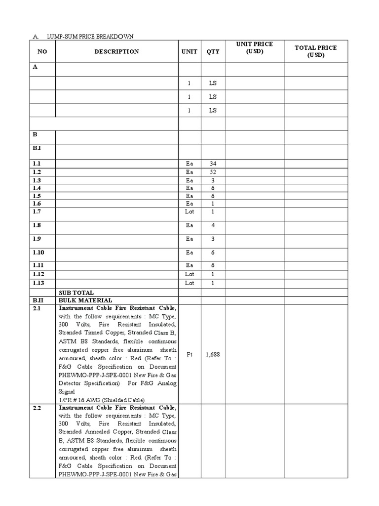 F&G Cable Pricing and Specifications | PDF | Screw | Building Materials