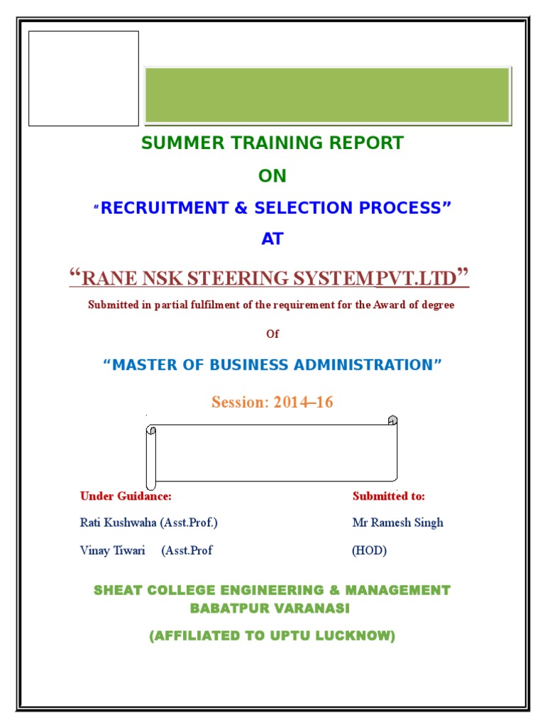 Sheat College of Engineering & Management: Rane NSK Steering System PVT ...