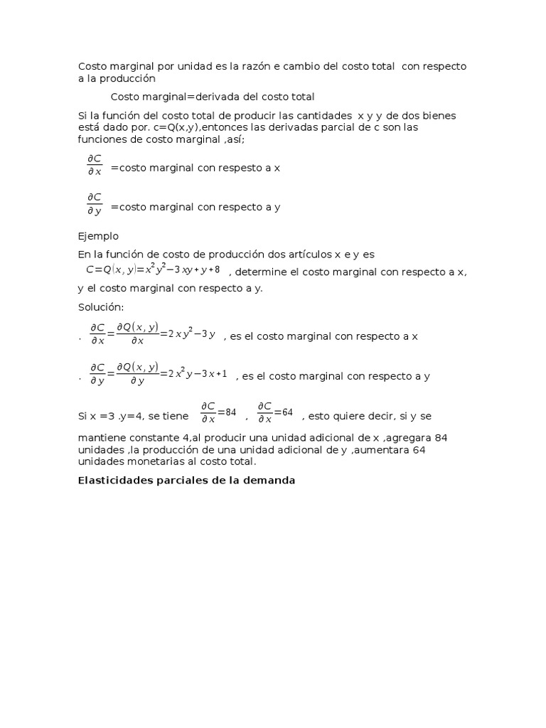Costo Marginal Por Unidad Es La Razón e Cambio Del Costo Total Con ...