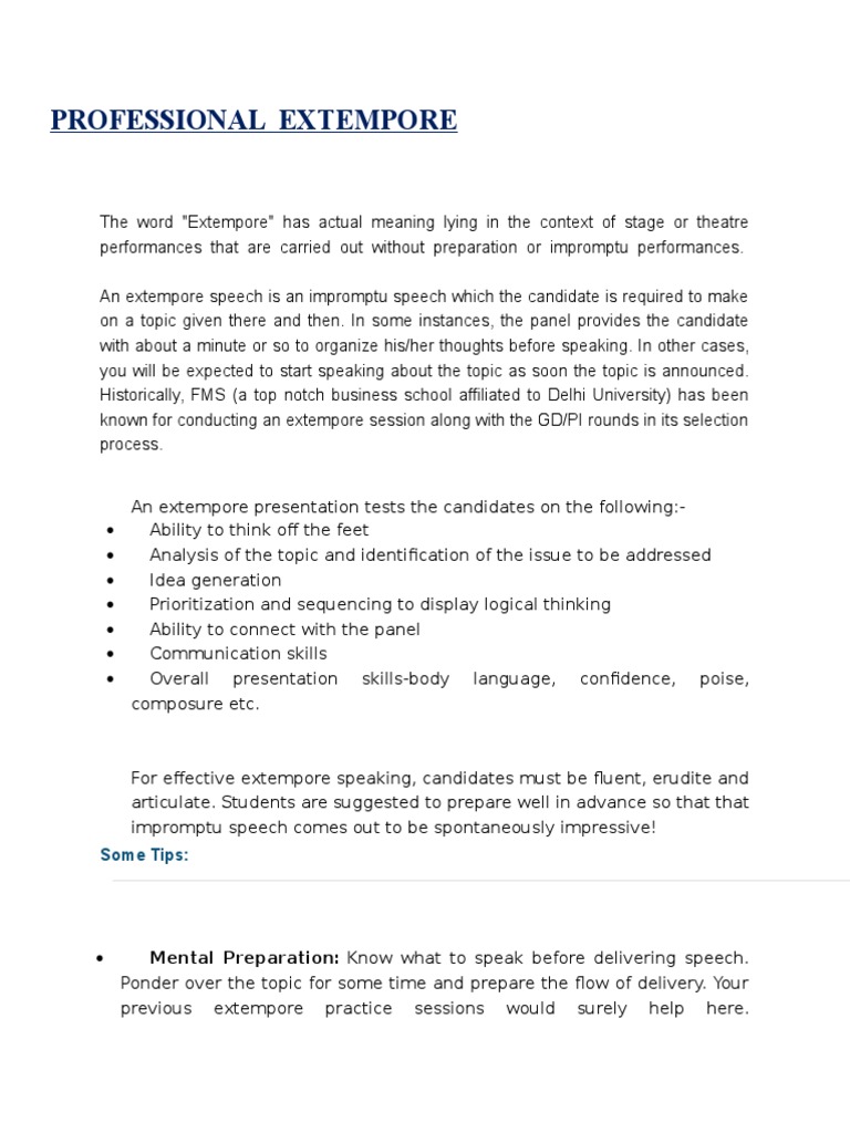 Extempore | PDF | Public Speaking | Speech