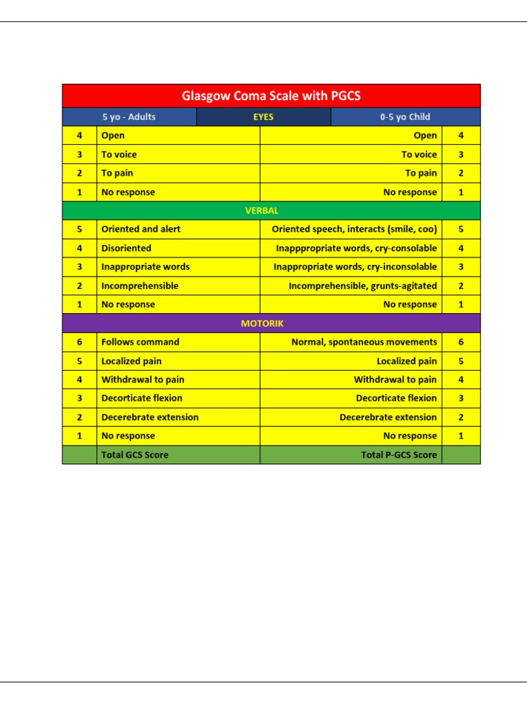 Glasgow Coma Scale With PGCS | PDF