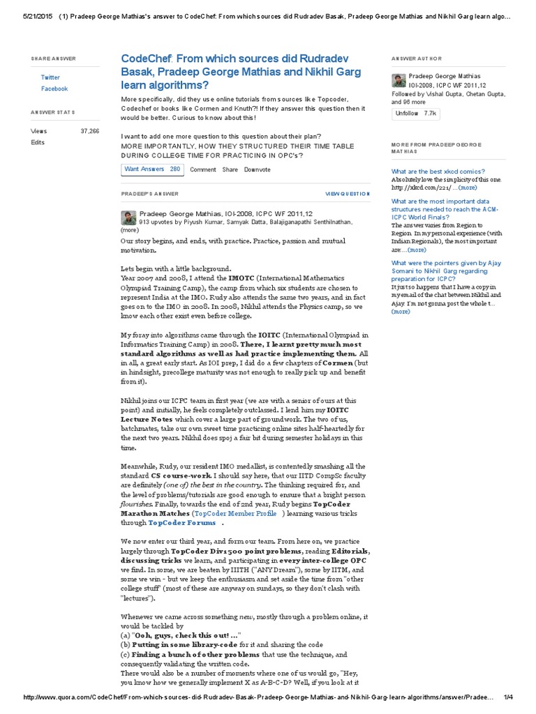 Pradeep George Mathias's Answer To CodeChef - From Which Sources Did ...