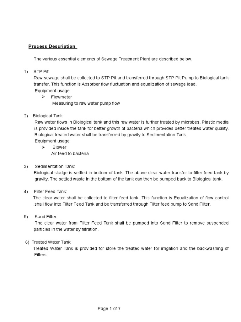 STP Process Description | PDF | Filtration | Sewage Treatment