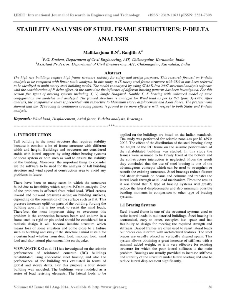 Stability Analysis of Steel Frame Structures P - Delta Analysis | PDF ...