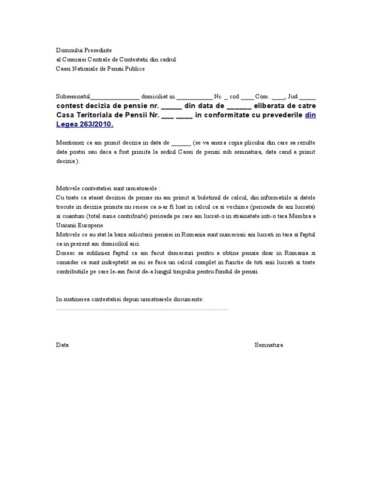 Cerere Contestare Decizie de Pensionare Model Scri | PDF