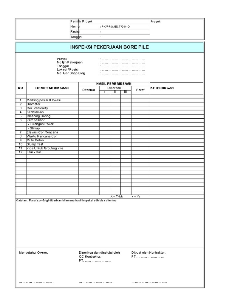 Form-Inspeksi Pekerjaan Bored Pile | PDF | Komputer