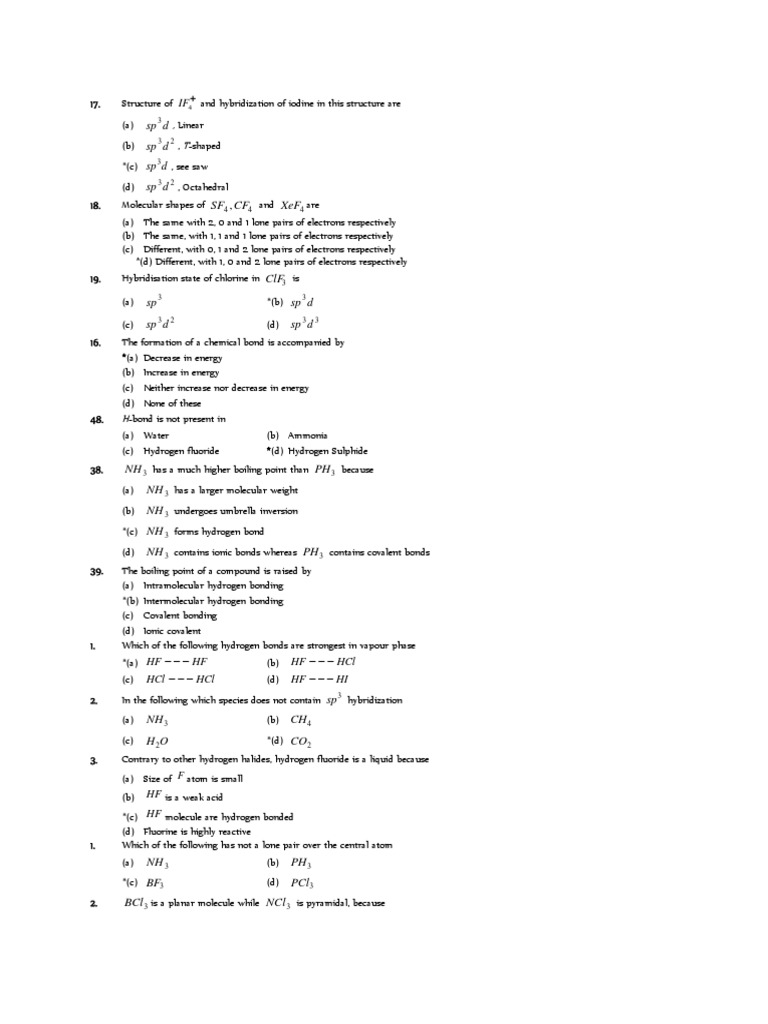 Chemical Bonding Test | PDF | Chemical Bond | Ammonia