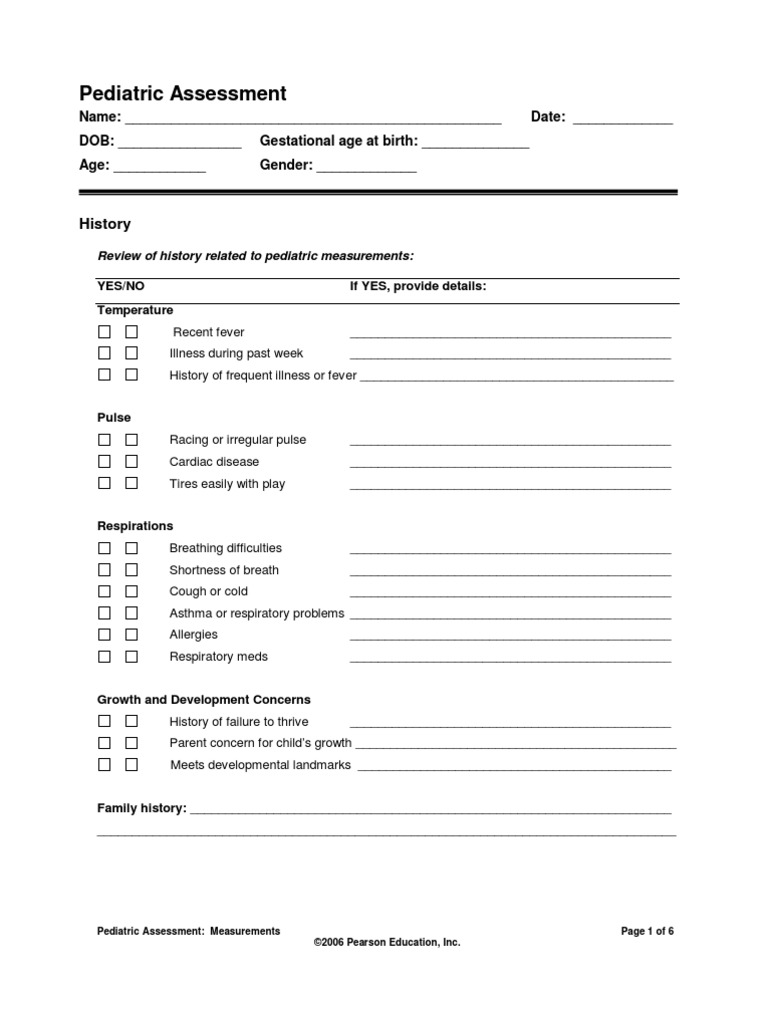 Pediatric Assesment Form | PDF | Diseases And Disorders | Health Sciences