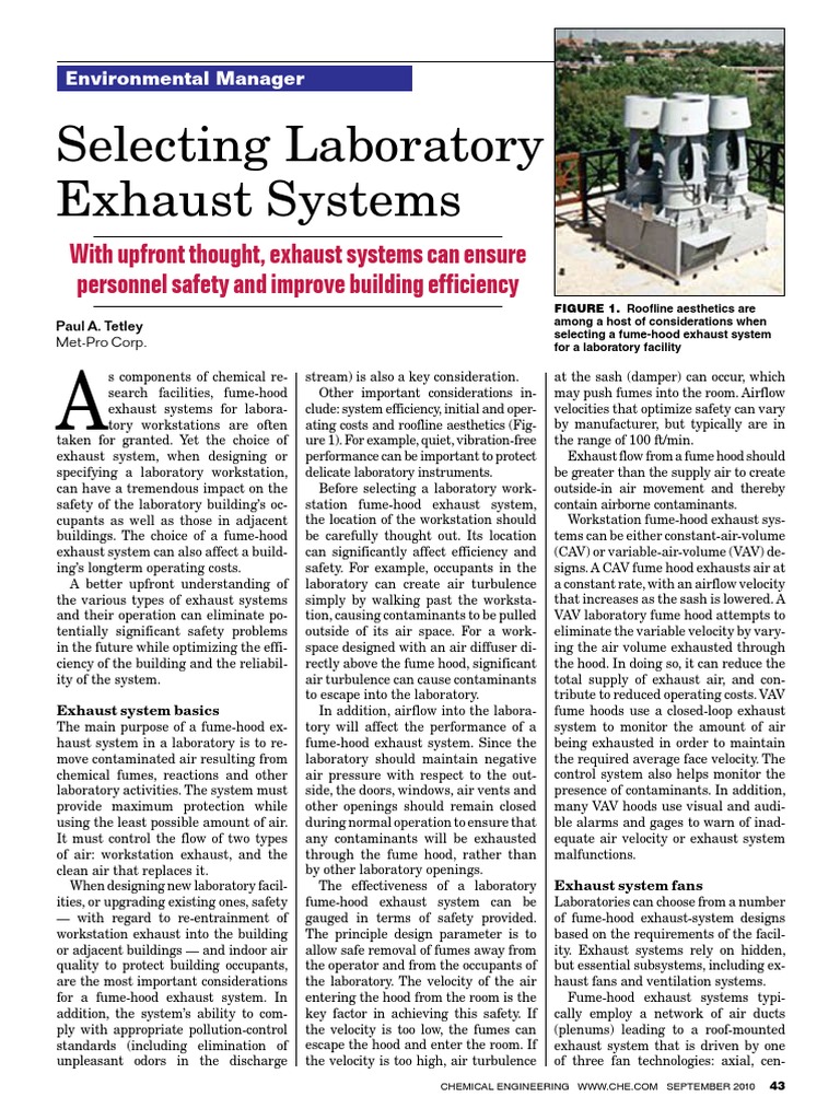 Selecting Laboratory Exhaust Systems | PDF | Mechanical Fan | Energy ...