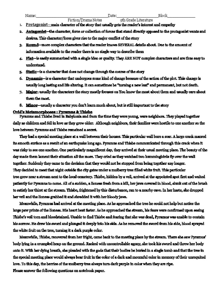 Pyramus and Thisbe: Character Analysis | PDF | General Fiction