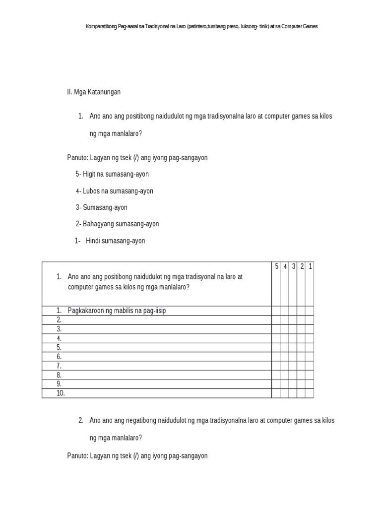 Survey Questionnaire | PDF