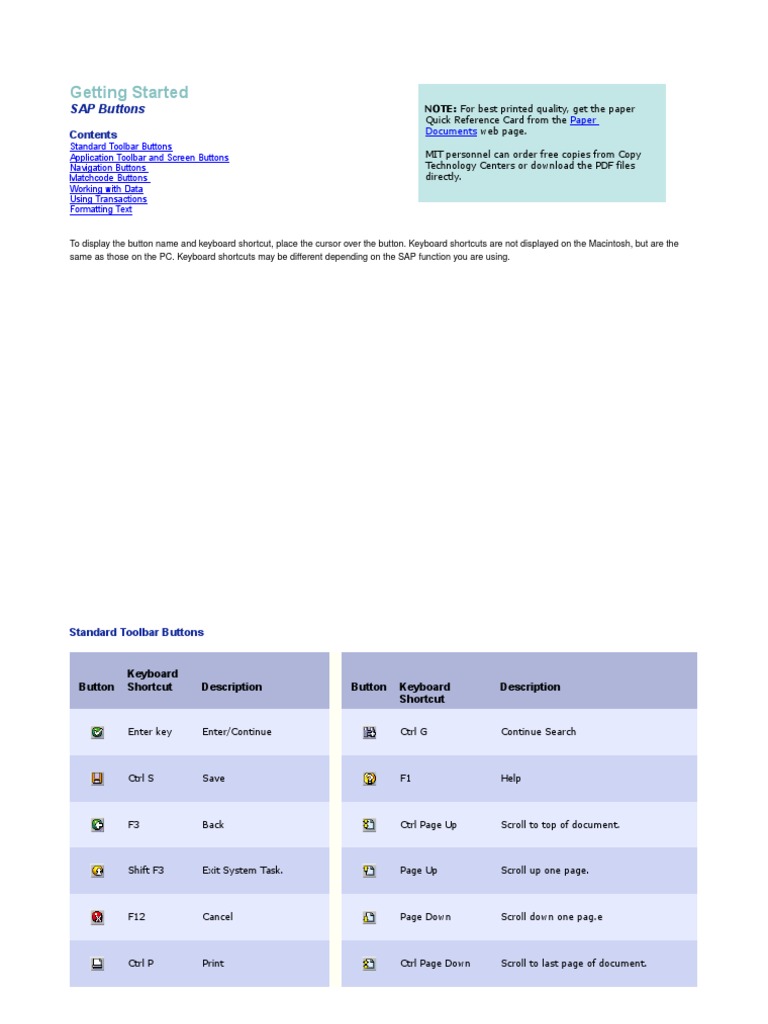 SAP Shortcuts | Keyboard Shortcut | Control Key