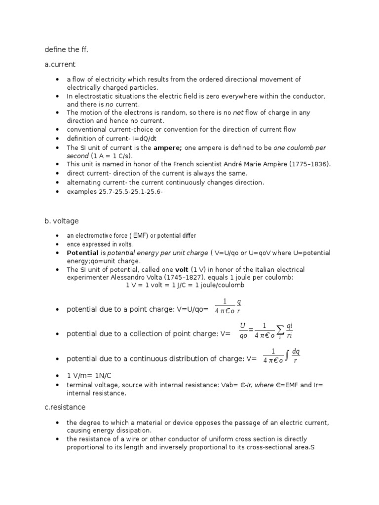 Definitions and Applications of Electrical Quantities: Current, Voltage ...