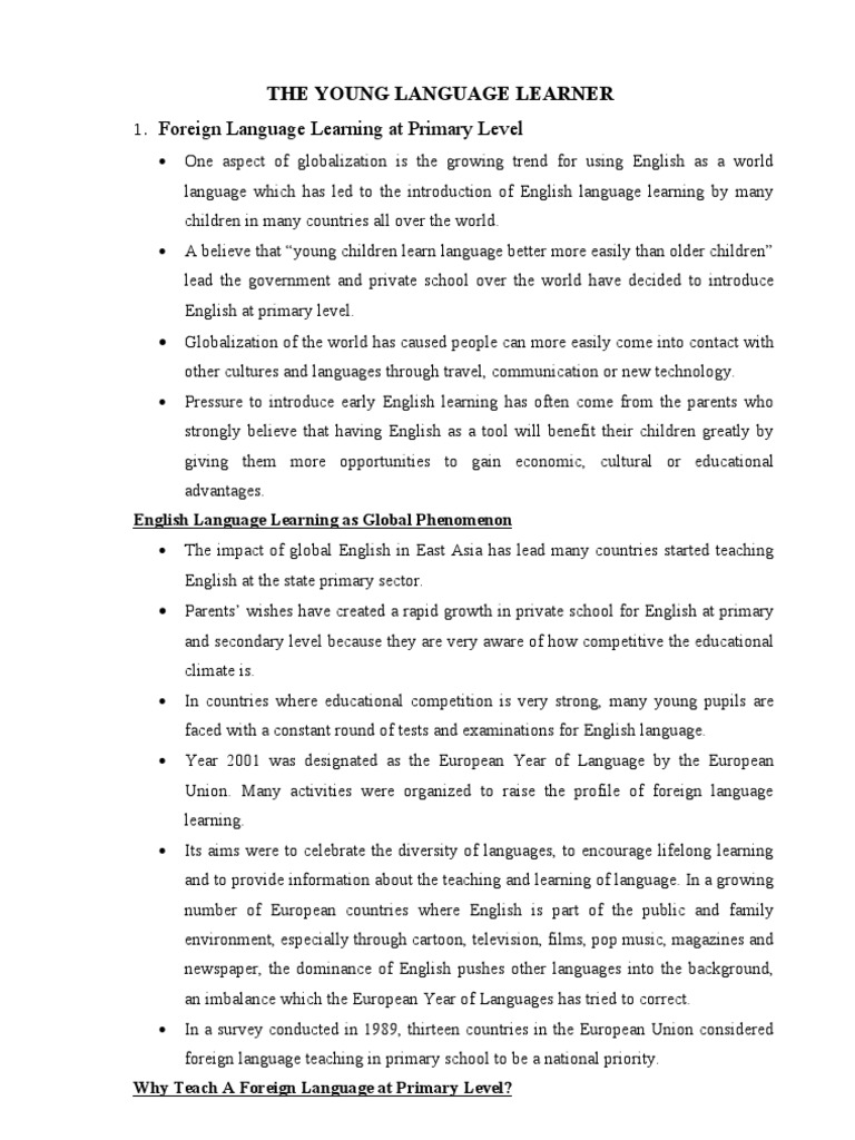 The Young Language Learner | PDF | Foreign Language | Teachers