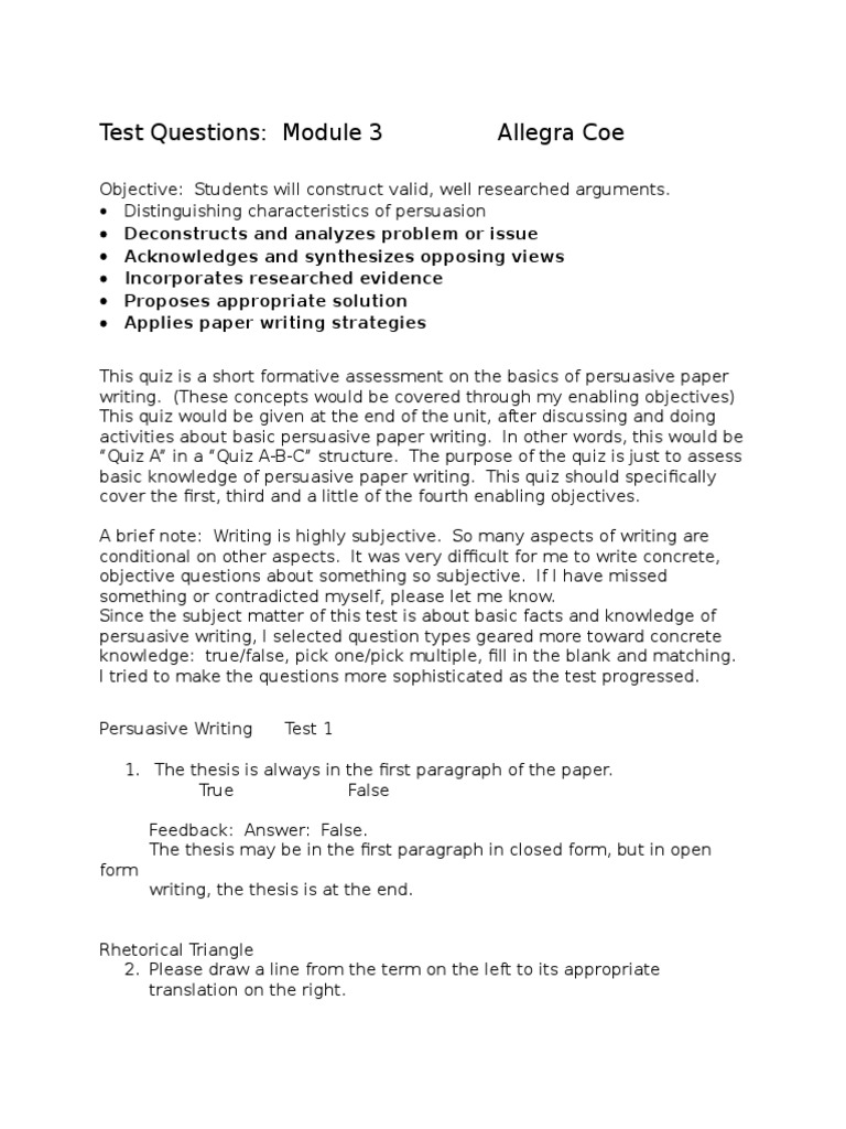 Sample Test Questions | PDF | Persuasion | Rhetoric
