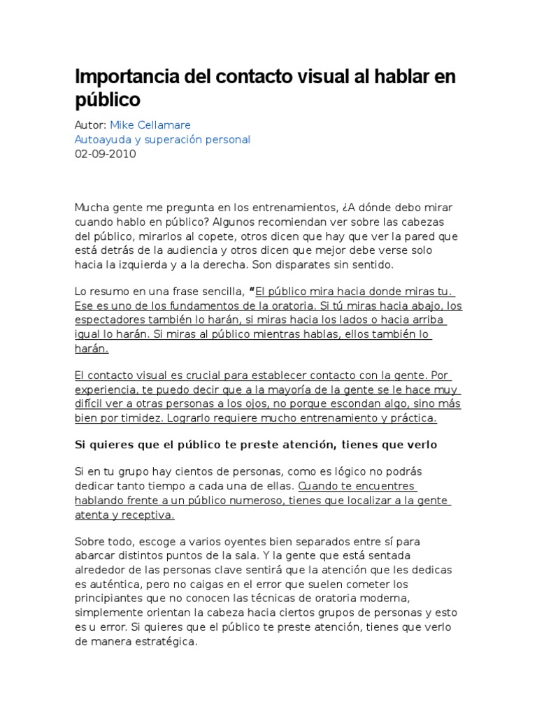 Importancia del contacto visual en oratoria | PDF | Sicología | Science