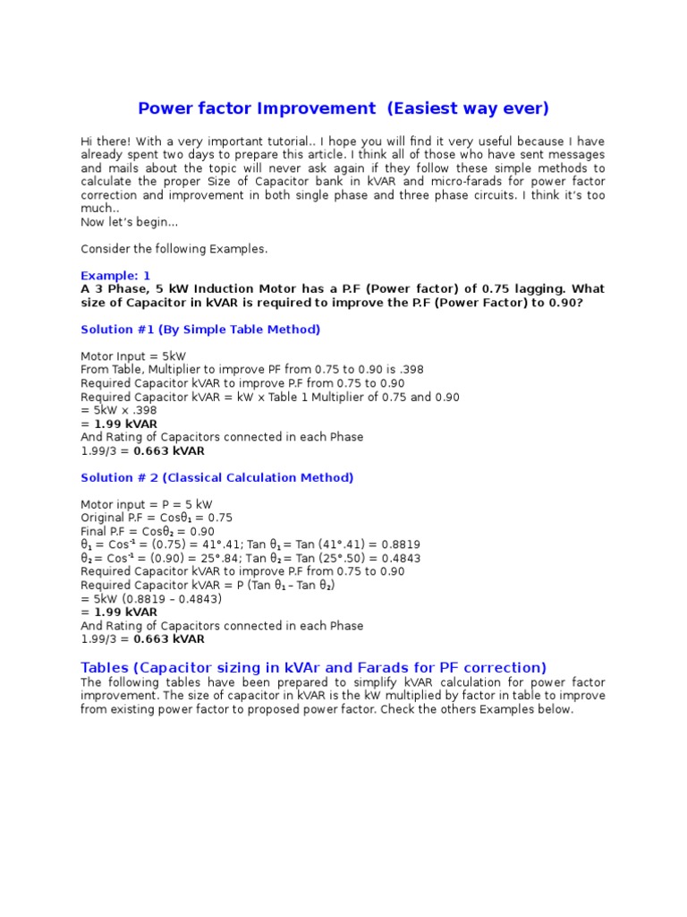 Power Factor Improvement | PDF | Capacitor | Ac Power