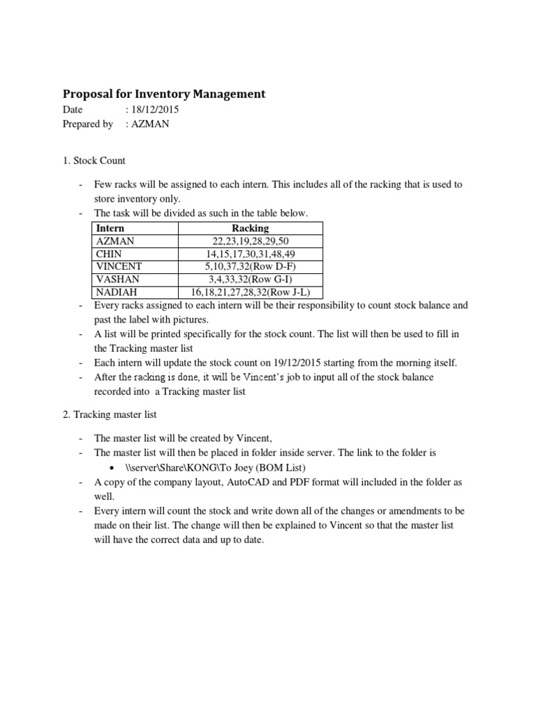 Proposal For Inventory Management | PDF
