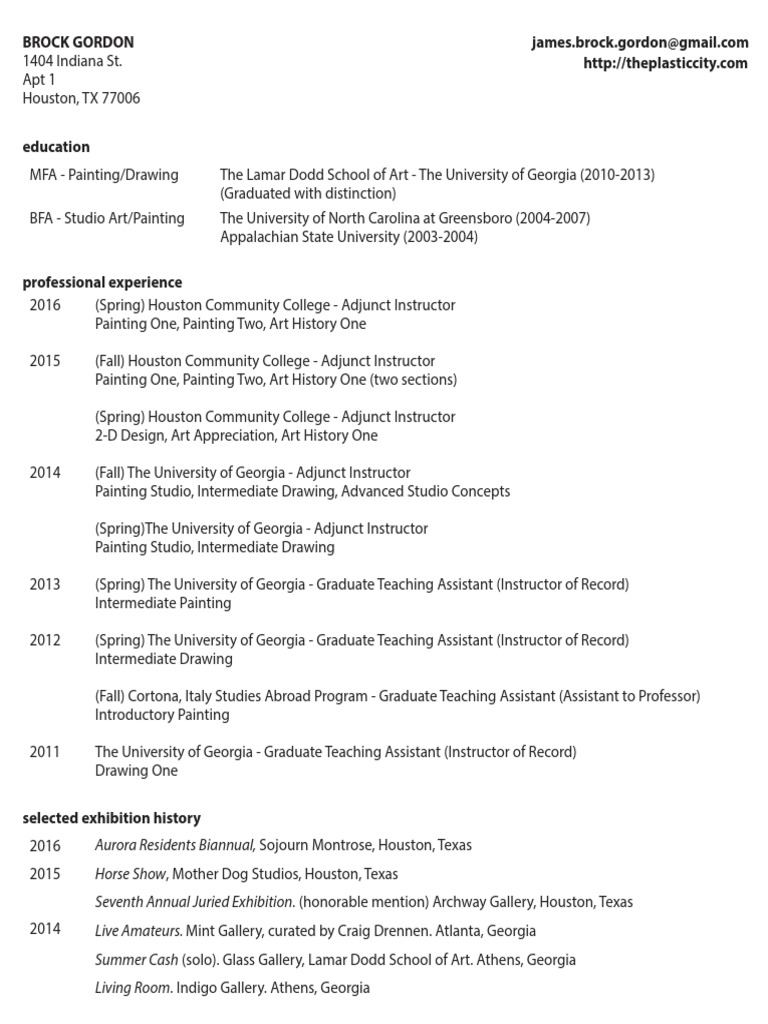 Brock Gordon CV 01062016 | PDF | Arts (General) | Library And Museum