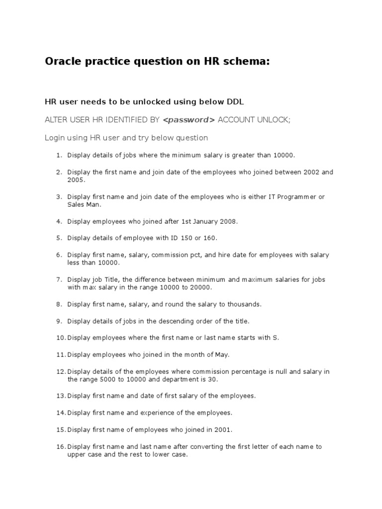 Oracle Practice Question On HR Schema | PDF | Letter Case | Employment
