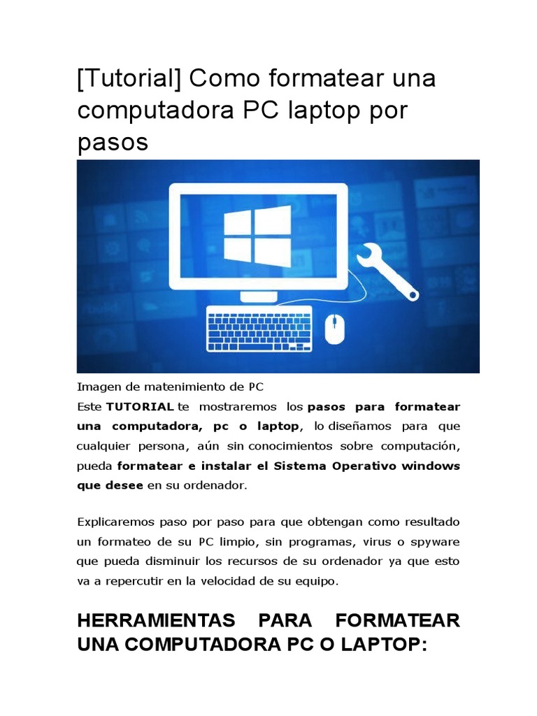 Tutorial Formateo de PC | PDF | Computadoras personales | Memoria USB Tutorial Formateo de PC | PDF | Computadoras personales | Memoria USB
