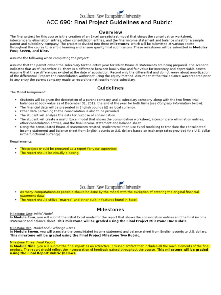 ACC 690 Final Project Guidlines and Rubric | PDF | Debits And Credits ...