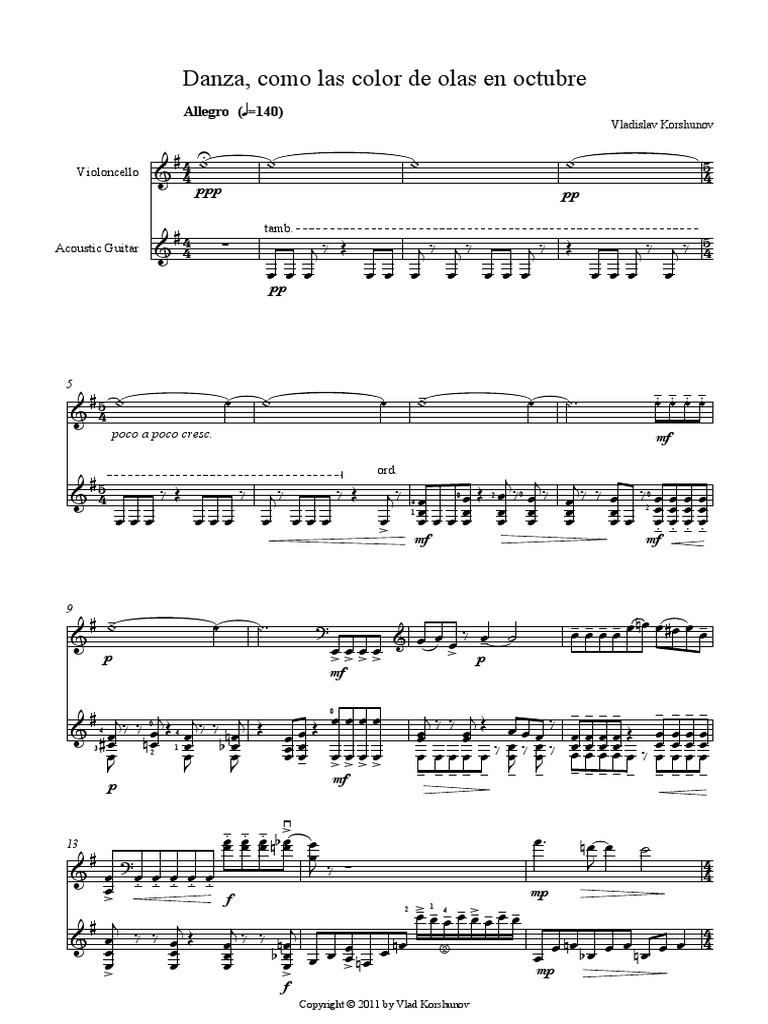 Cello Guitar Color de Las Olas | PDF | Continuous Pitch Instruments ...