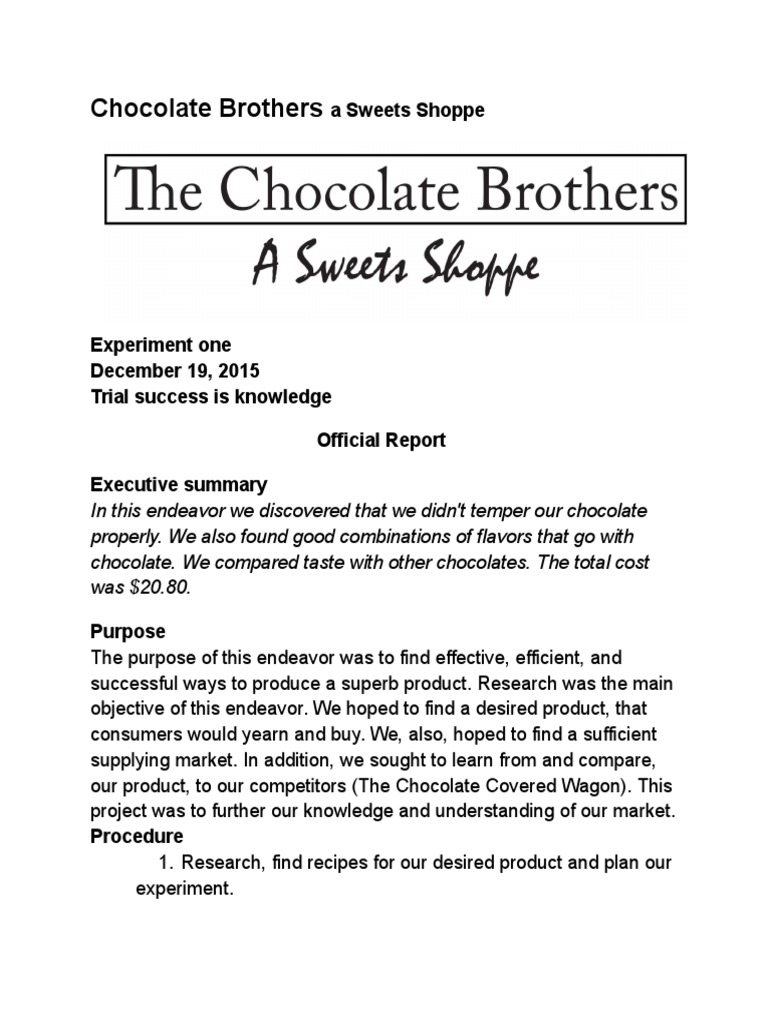 Chocolate Flavor Experiment Report | PDF | Chocolate | Food And Drink
