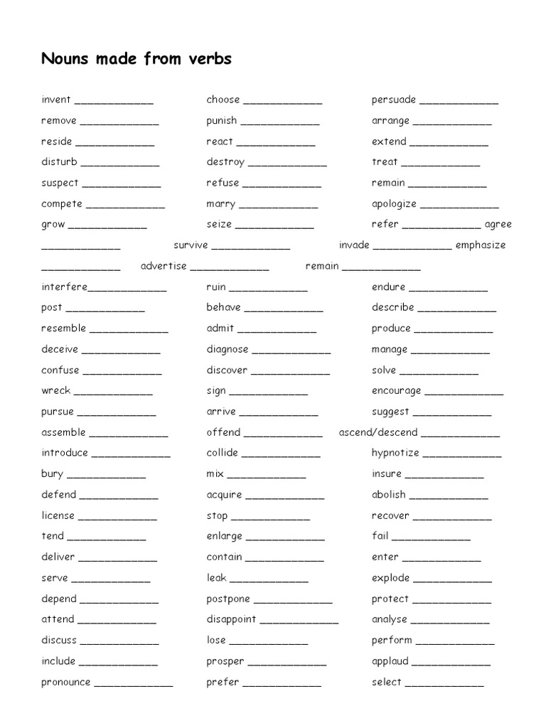 Converting Verbs to Nouns Exercise | PDF