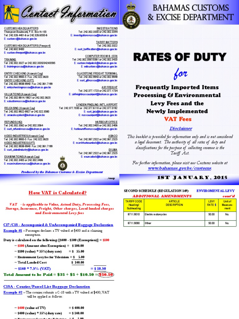 Bahamas Customs Contact & VAT Guide | PDF | Internal Combustion Engine ...