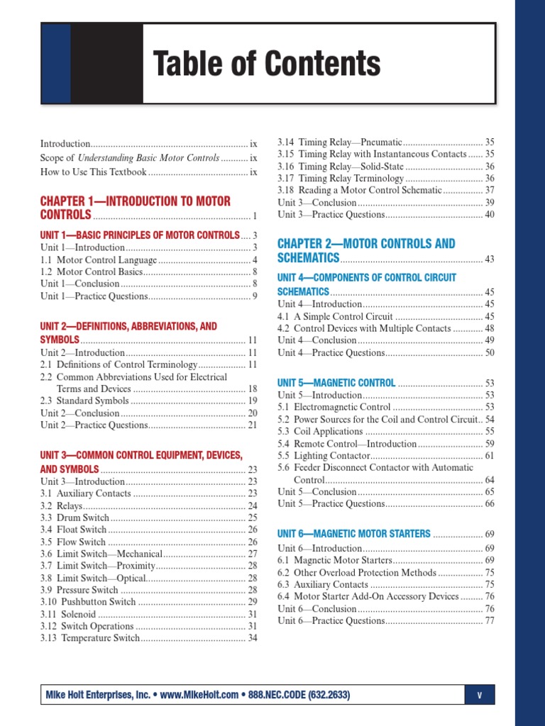 Understanding Motor Controls - Mike Holt - Table of Contents | PDF ...