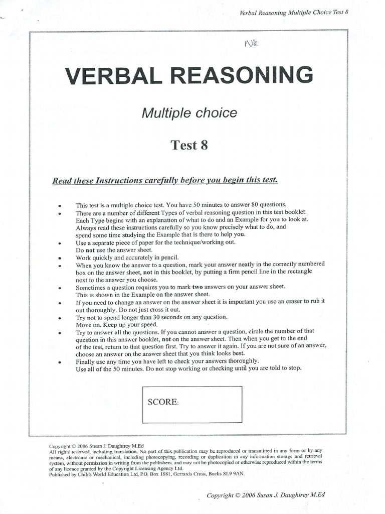 Verbal Reasoning Test 8 | PDF