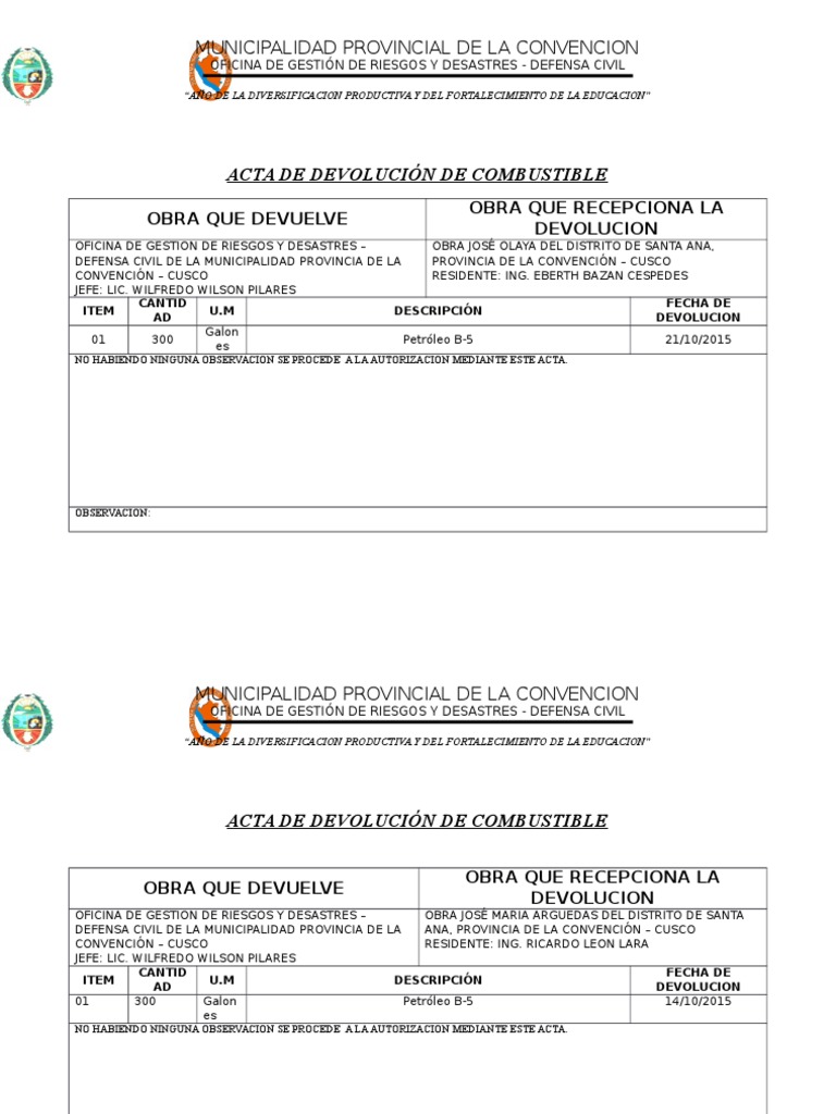 Acta de Devolucion | PDF