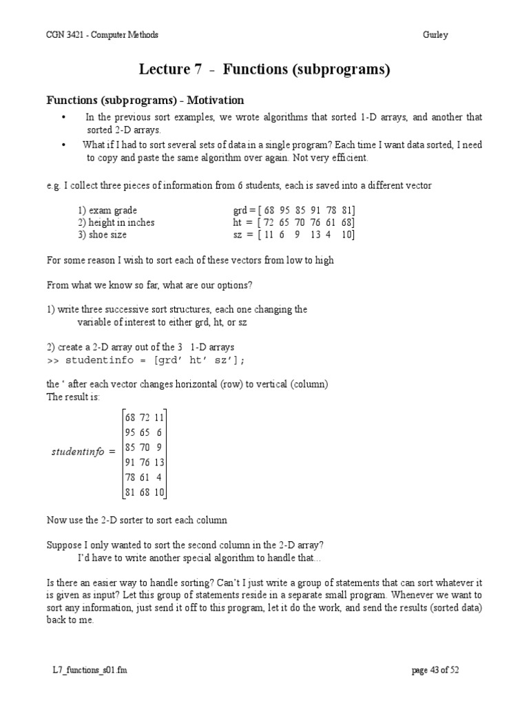 L7 Functions S01 Pdf Subroutine Array Data Structure