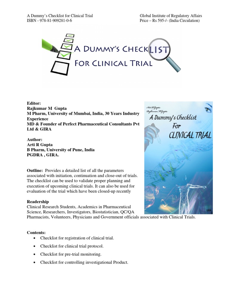 A Dummy's Checklist Clinical Trial | PDF | Healthcare Quality ...